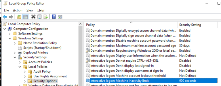 Windows: Set a local security policy to undefined